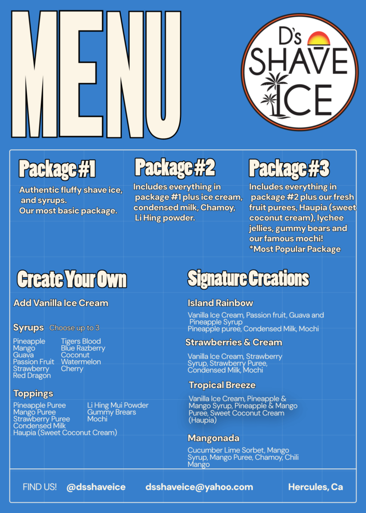 Menu - D’s Shave Ice